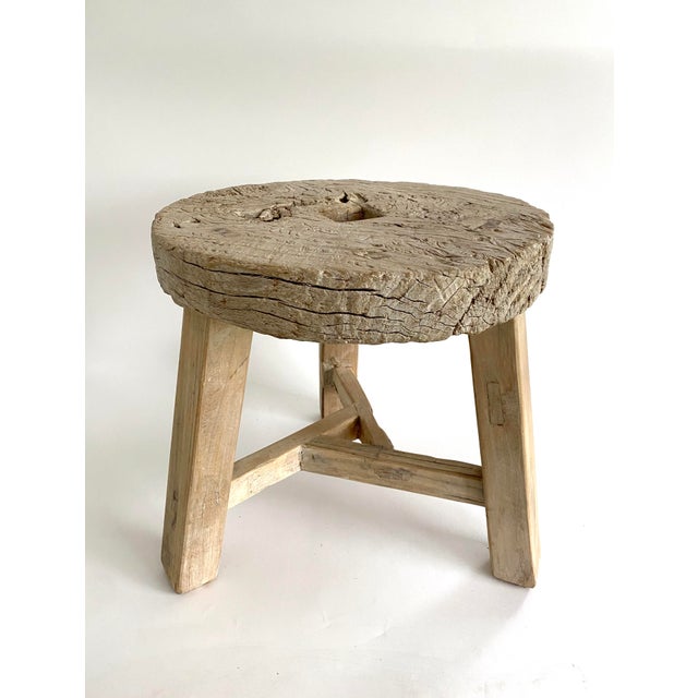 Antique Rustic Wood Wheel Side Table | Chairish