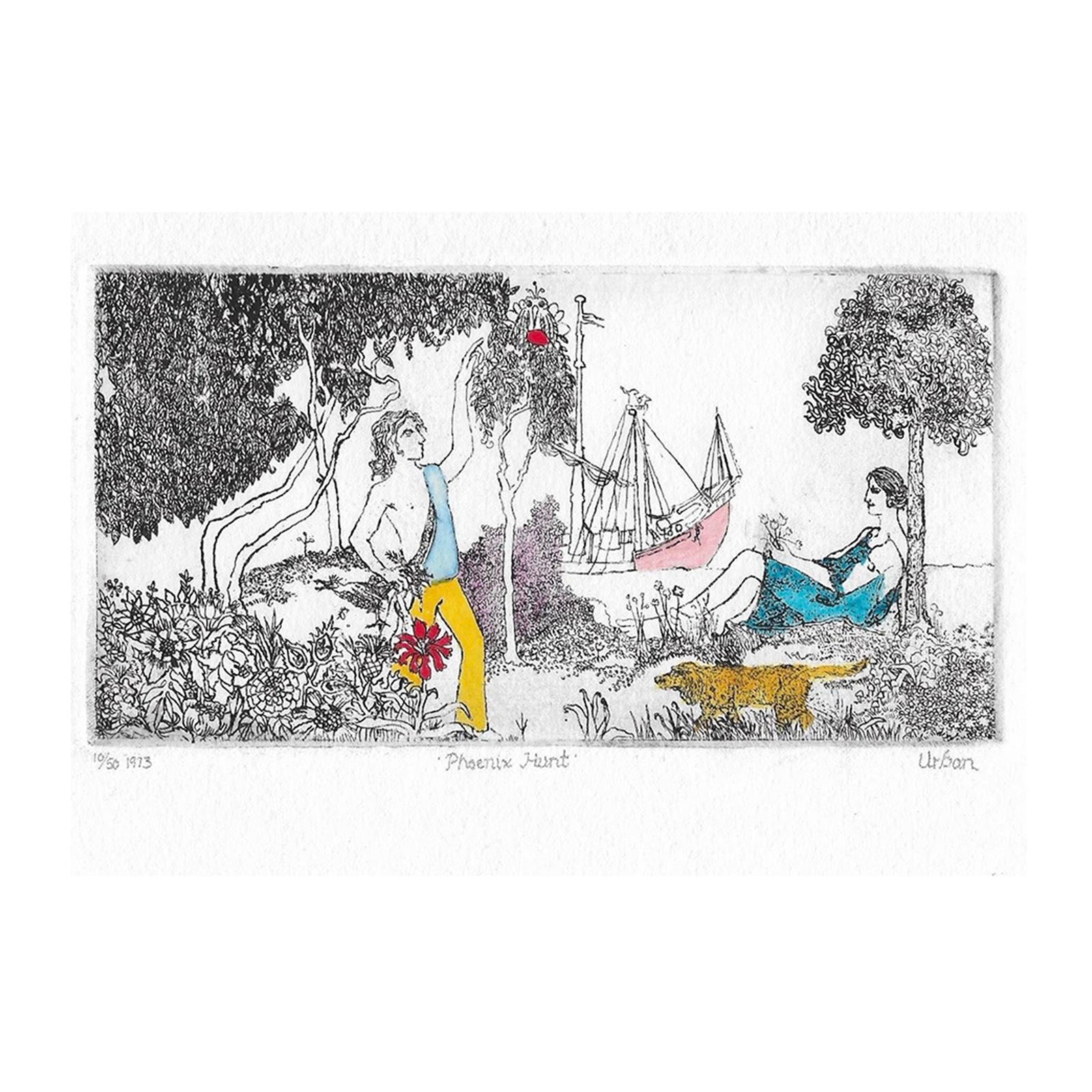 1973 Phoenix Hunt Etching by Urban | Chairish