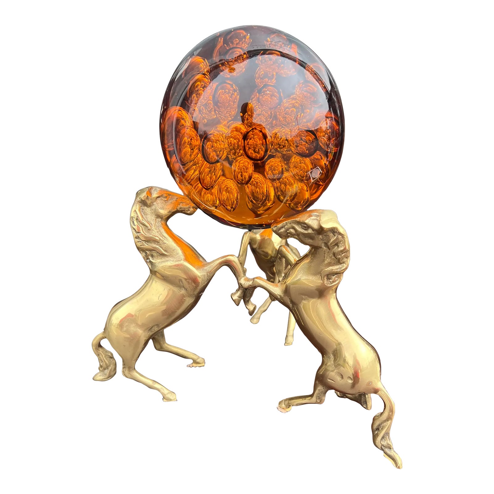 1960s Brass Stallions Orb on Stand | Chairish