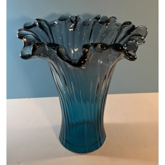 Murano Blue Art Glass Vase | Chairish