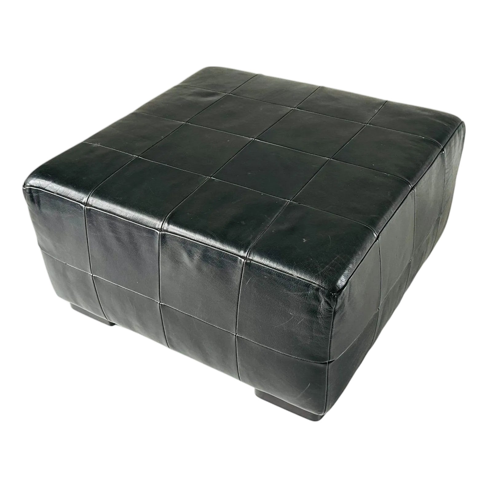 Black Leather Patchwork Ottoman, 1980 | Chairish
