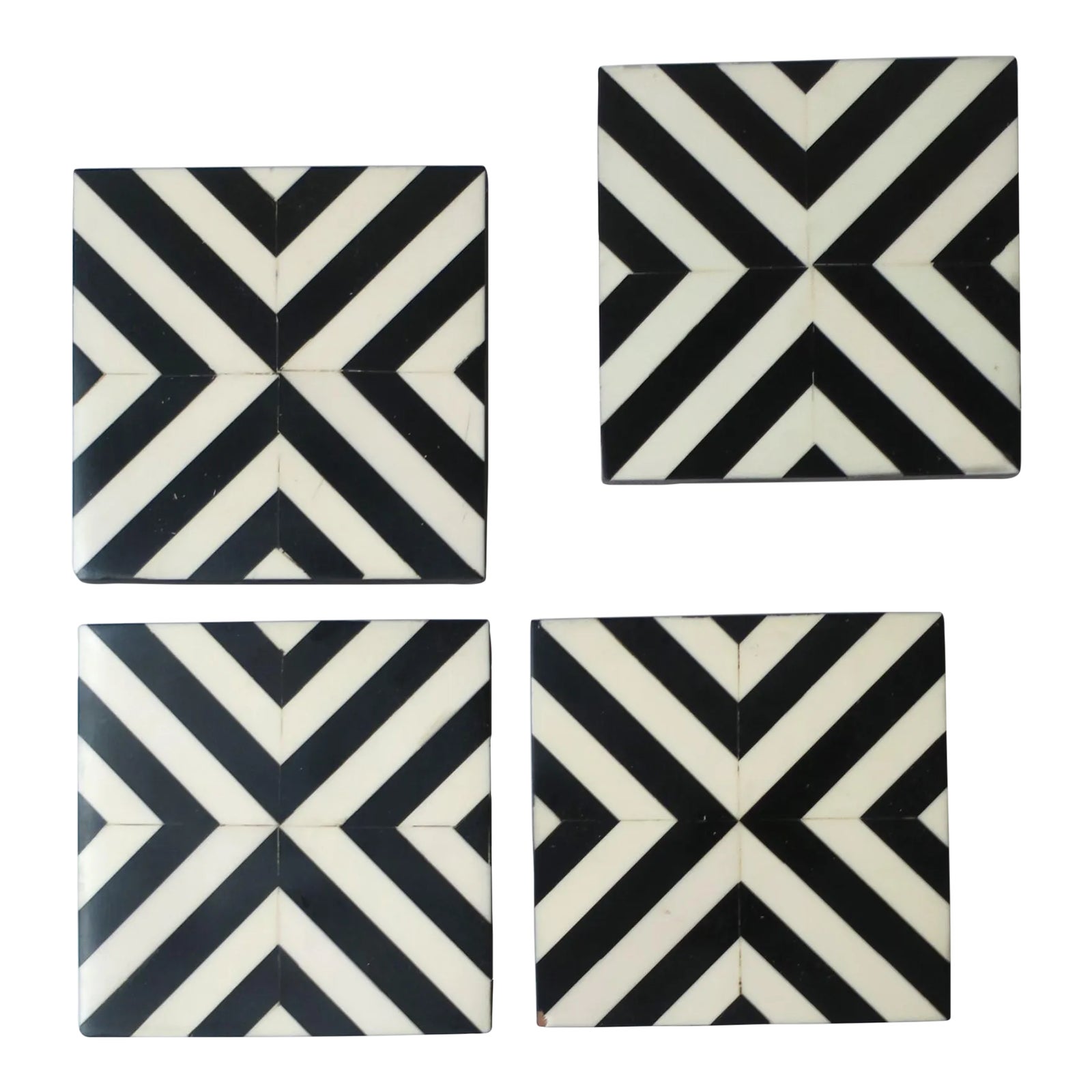 Black and White Cocktail Drinks Coasters, Set of 4 | Chairish
