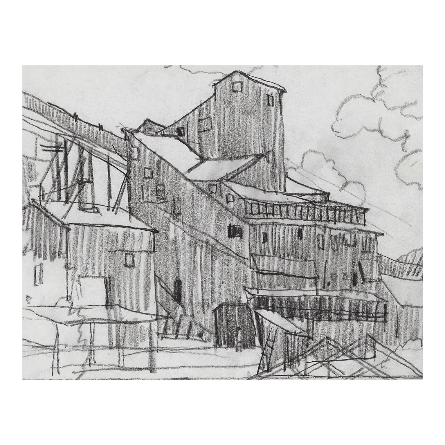1931 Norman Kent Industrial Drawing of Luzerne Pennsylvania | Chairish