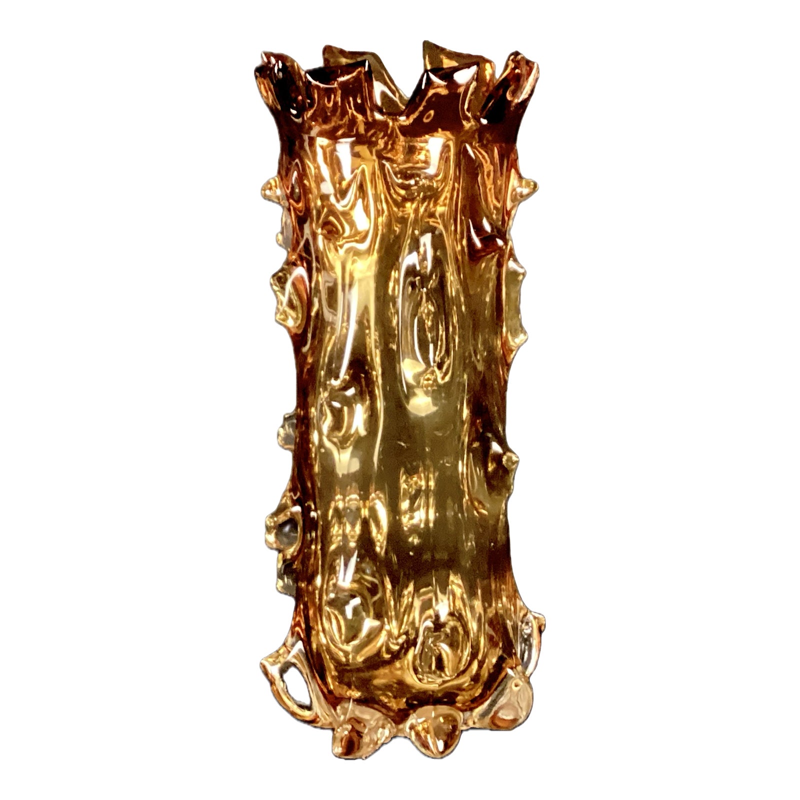 Brutalist Style Amber Heavy Glass Vase | Chairish