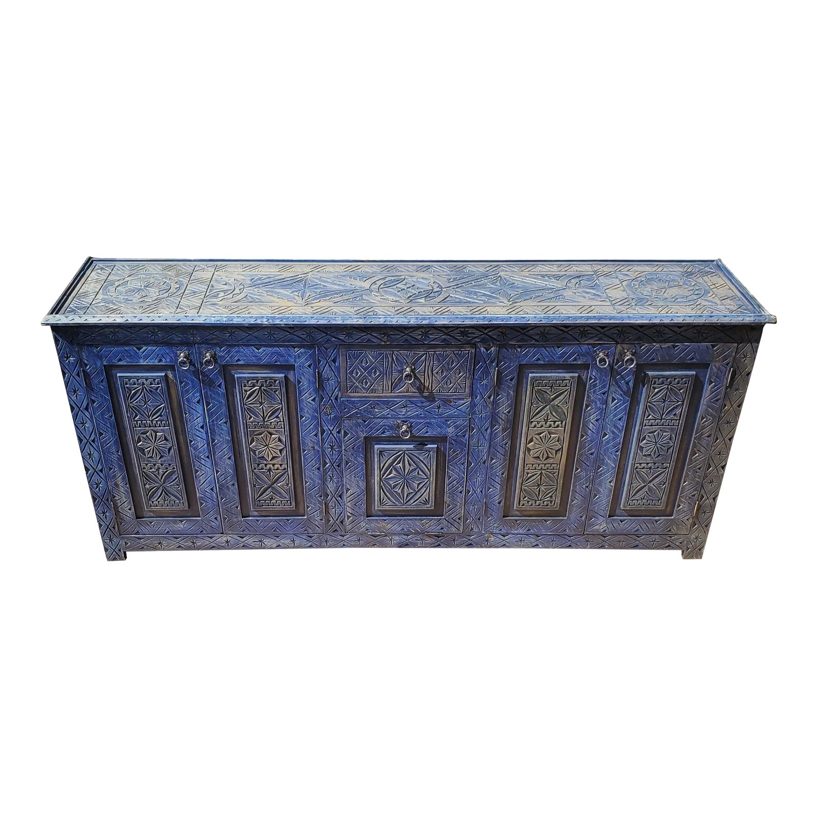 Blue Washed Moroccan Berber Style Wooden Sideboard III | Chairish