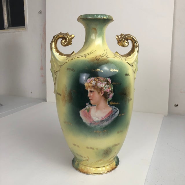 Royal Sax German Hand Painted Portrait Vase With Double Handle | Chairish