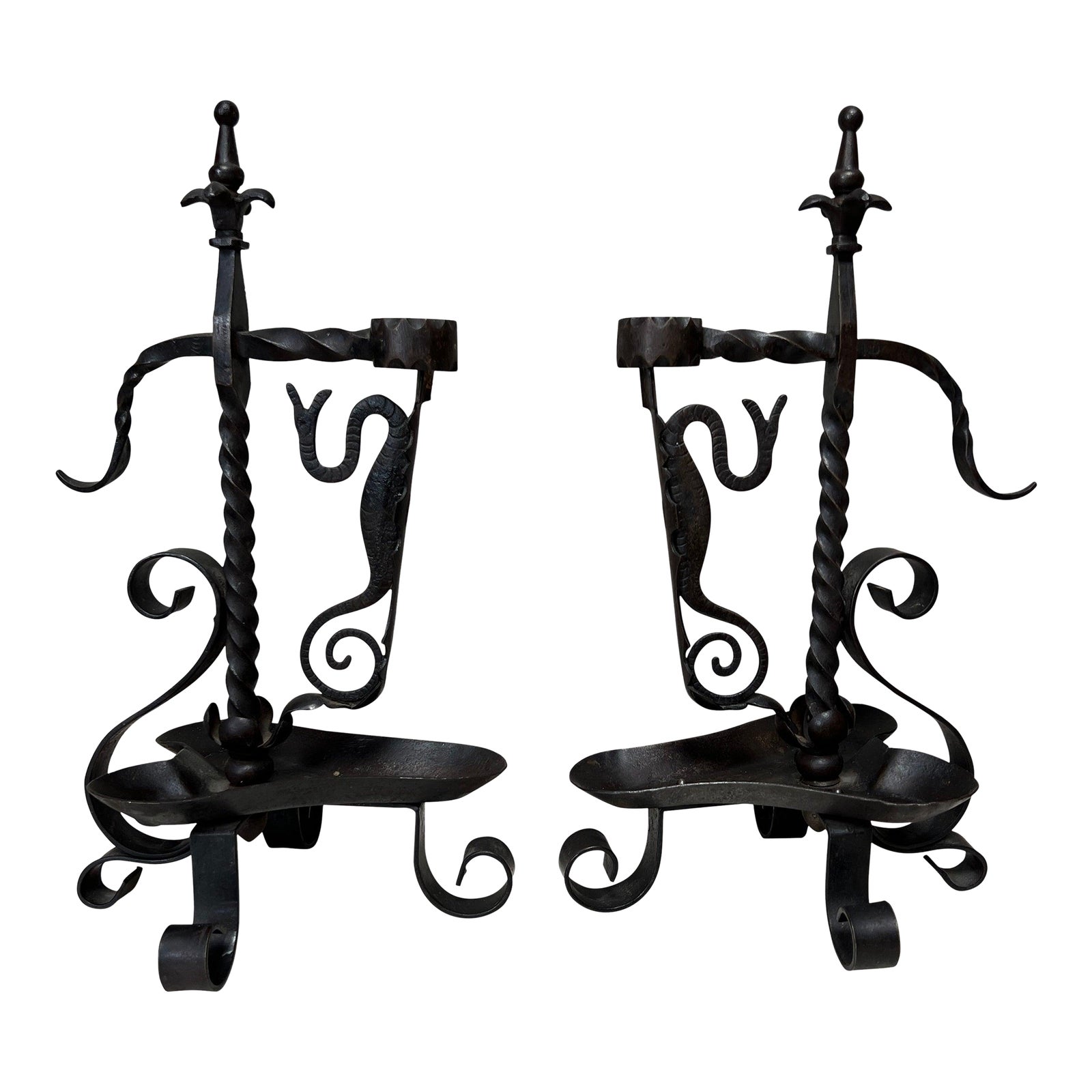 19th Century French Forged Iron Candlesticks - A Pair | Chairish