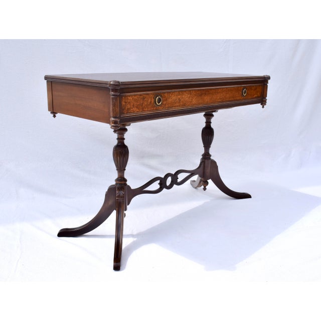 English Regency Style Burl- Wood Library Console Table | Chairish