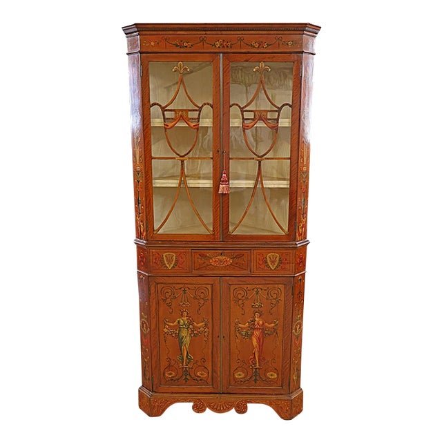 19th Century Adams Style Satinwood Painted Display China Corner Cabinet ...