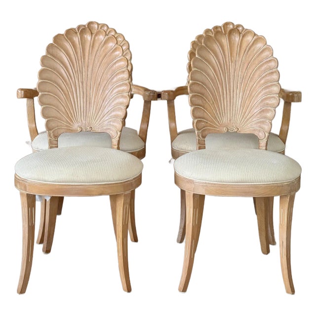 Set of Four Mid-20th Century Shell Carved Grotto Dining Chairs by Andre ...