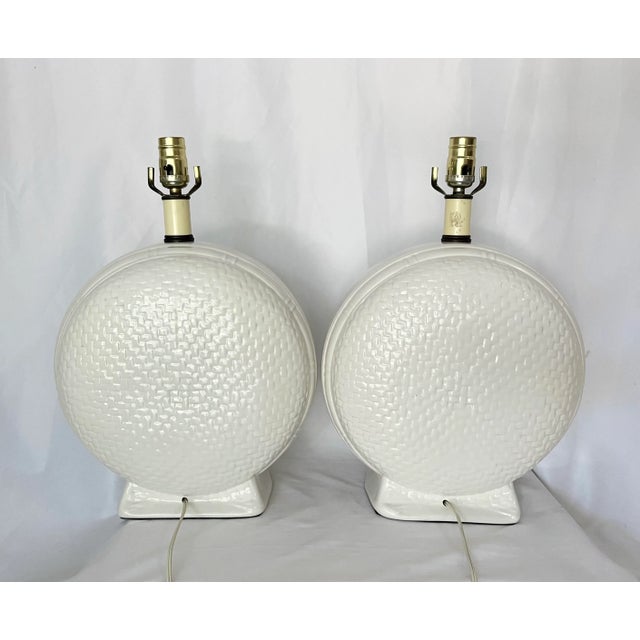 Vintage Round Ceramic Basket Lamps- a Pair | Chairish