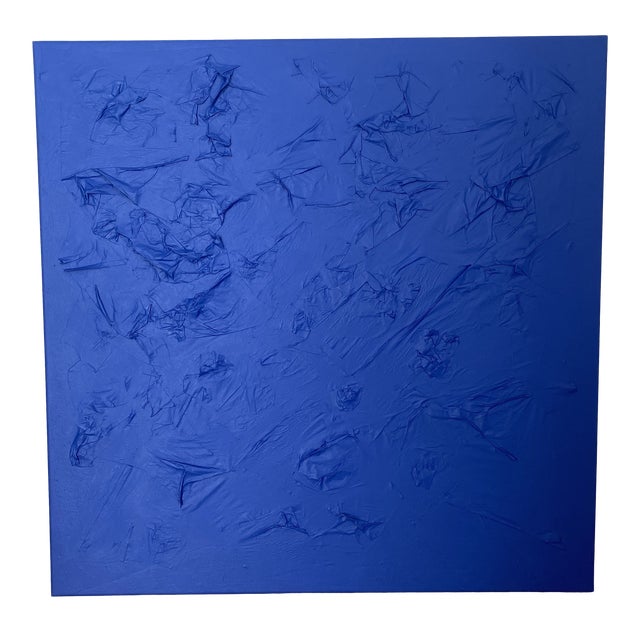 Contemporary Abstract Minimalist Blue Monochromatic Mixed-Media ...