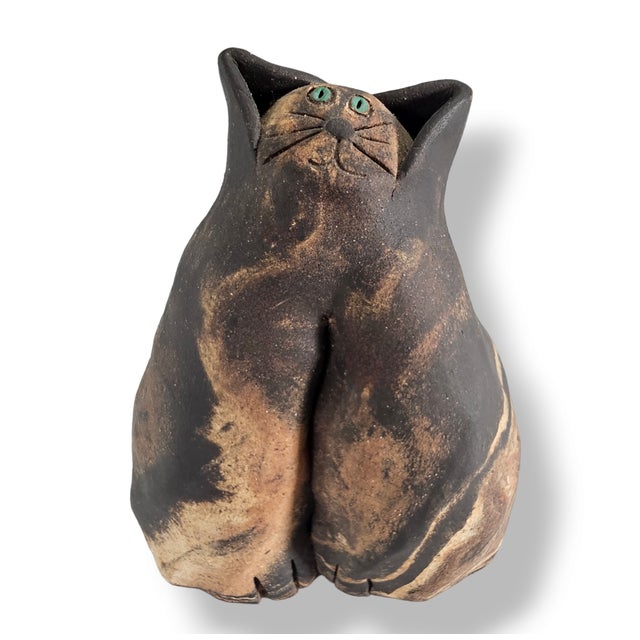Studio Art Brown Ceramic Cat Bell | Chairish