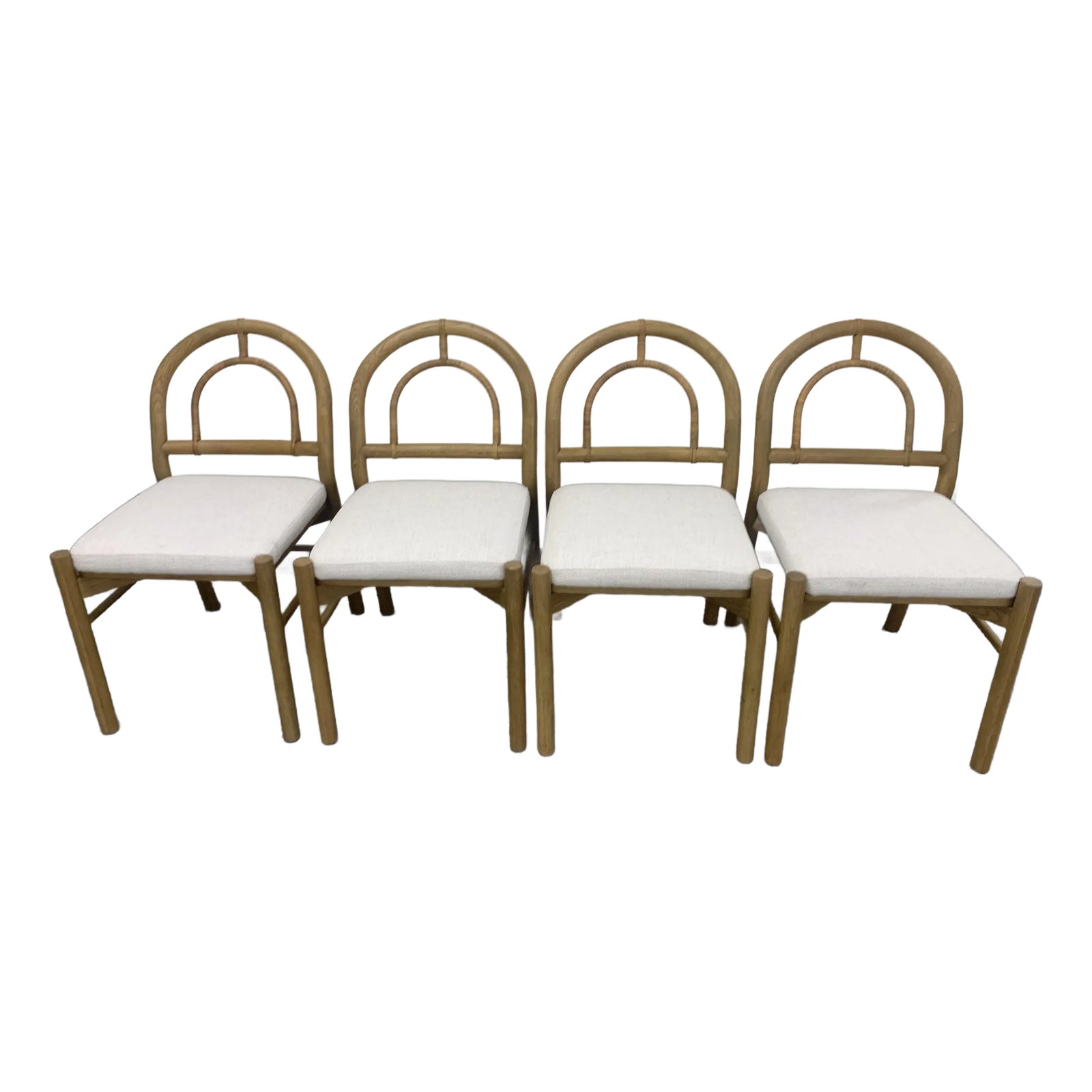 Four Hands Arched Rattan-Style Dining Chairs With Neutral Linen Seats ...