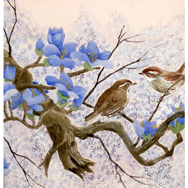 Blue Flowers & Birds Triptych by Marisa Baron, Listed Hoosier Artist ...