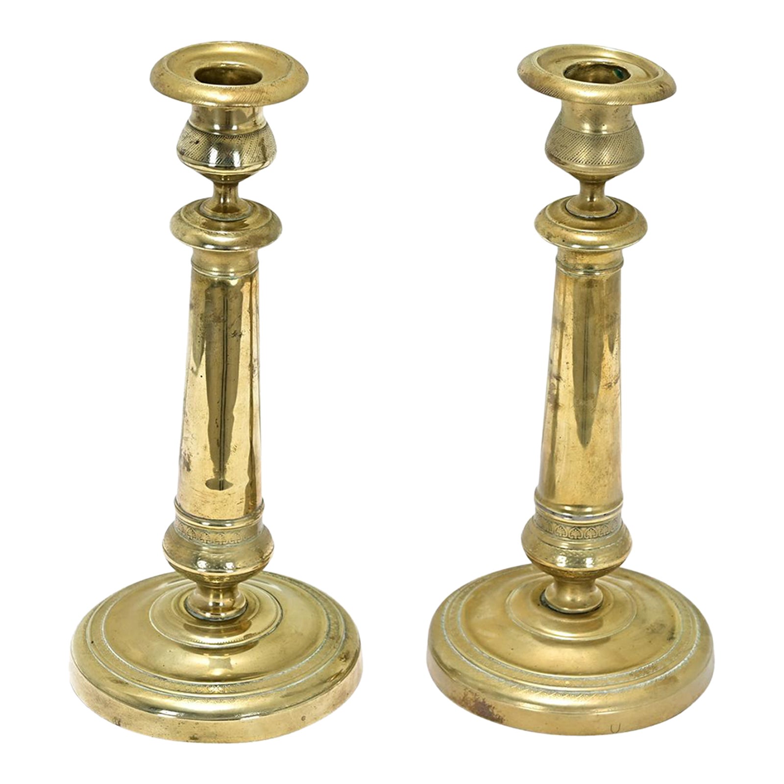 French 19th Century Brass Candlesticks - A Pair | Chairish
