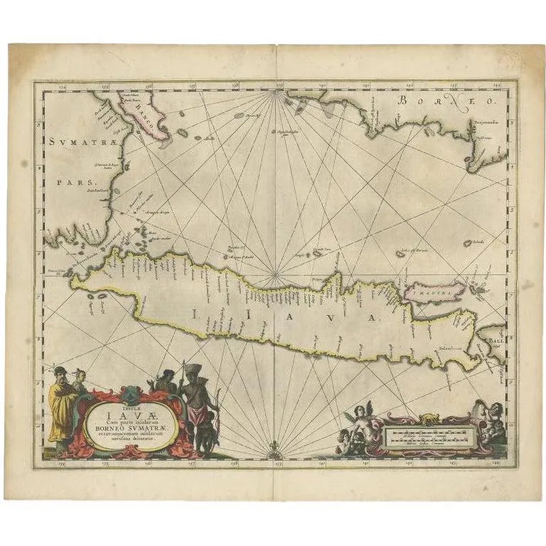 Antique Map of Java and Part of Borneo, Indonesia, 1657 | Chairish