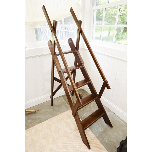 Antique Mahogany Collapsible Library Step Ladder | Chairish