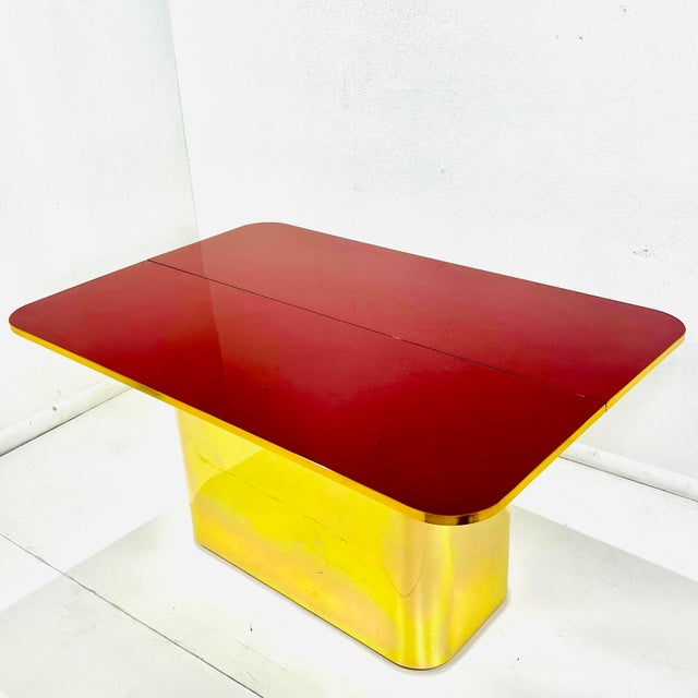1980s Brass & Garnet Lacquer Flip Top Console Table | Chairish