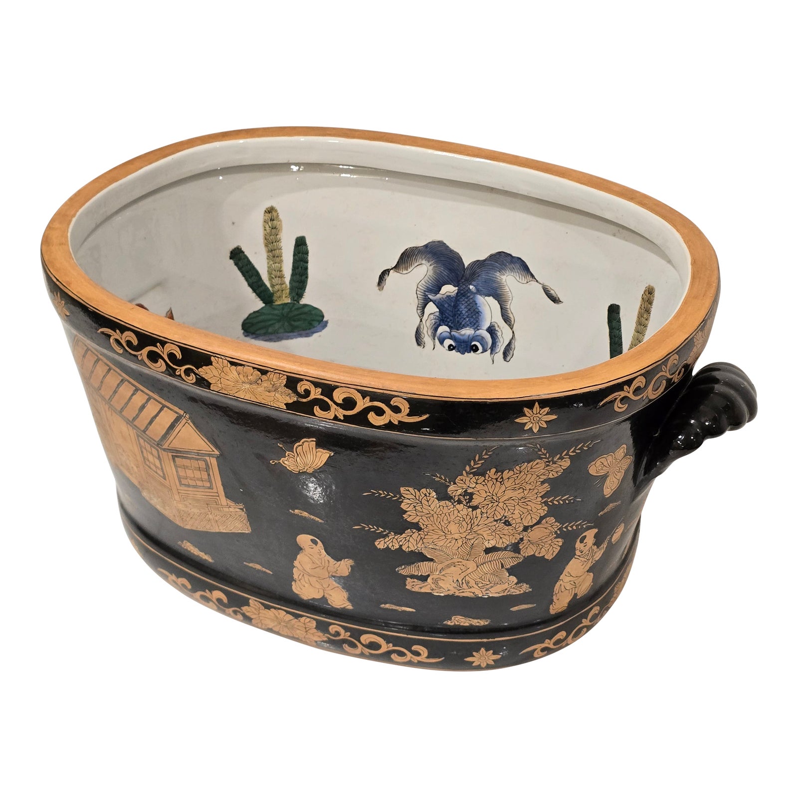 Chinese Porcelain Foot Bath Planter With Chinoiserie Design | Chairish