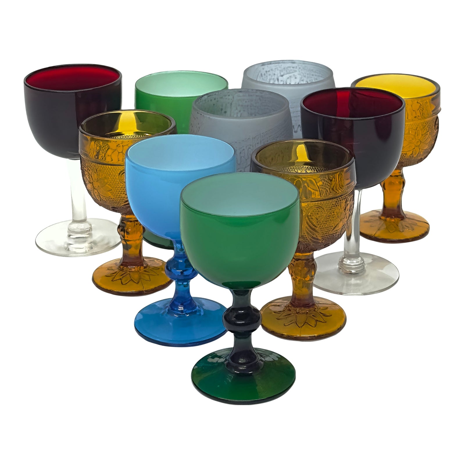 Mid 20th Century Crazy Mixed-Up Multicolored Aperitif Glass Curation ...
