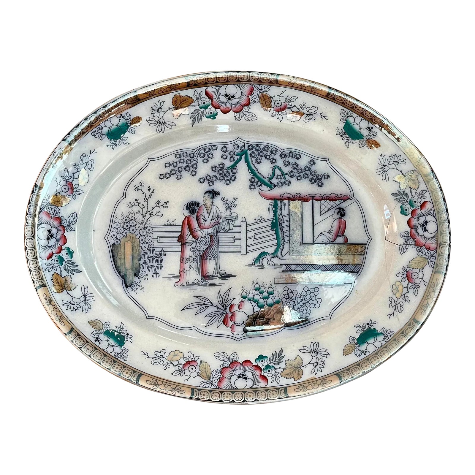 Antique 19th Century English Chinoiserie Oversized Platter With ...