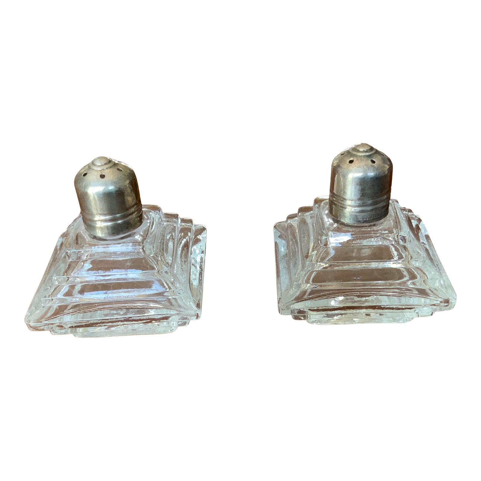 1950s Mid-Century Modern Pyramid Shaped Art Deco Glass Salt and Pepper ...