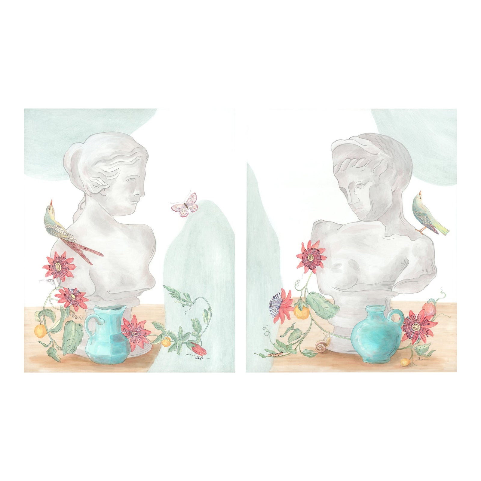 “The Viner Things in Life” Statue Bust Chinoiserie Still Life Painting ...