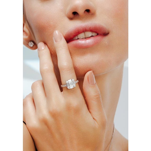 Diamond Cluster Engagement Ring for Women in 18k Solid White Gold Size ...