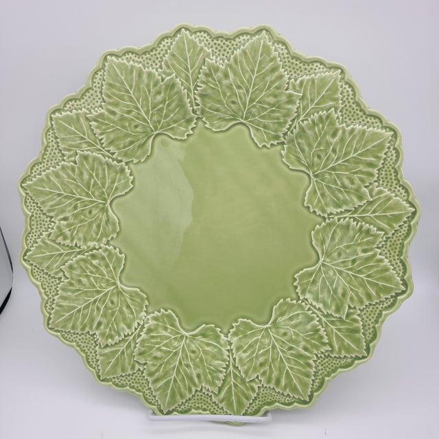 Contemporary Bordallo Pinheiro Platter Maple Leaf Round Green Ceramic Portugal Plate | Chairish