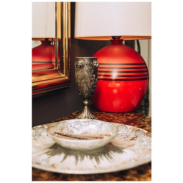 Mid-Century Modern Red & Black Striped Table Lamps - a Pair | Chairish