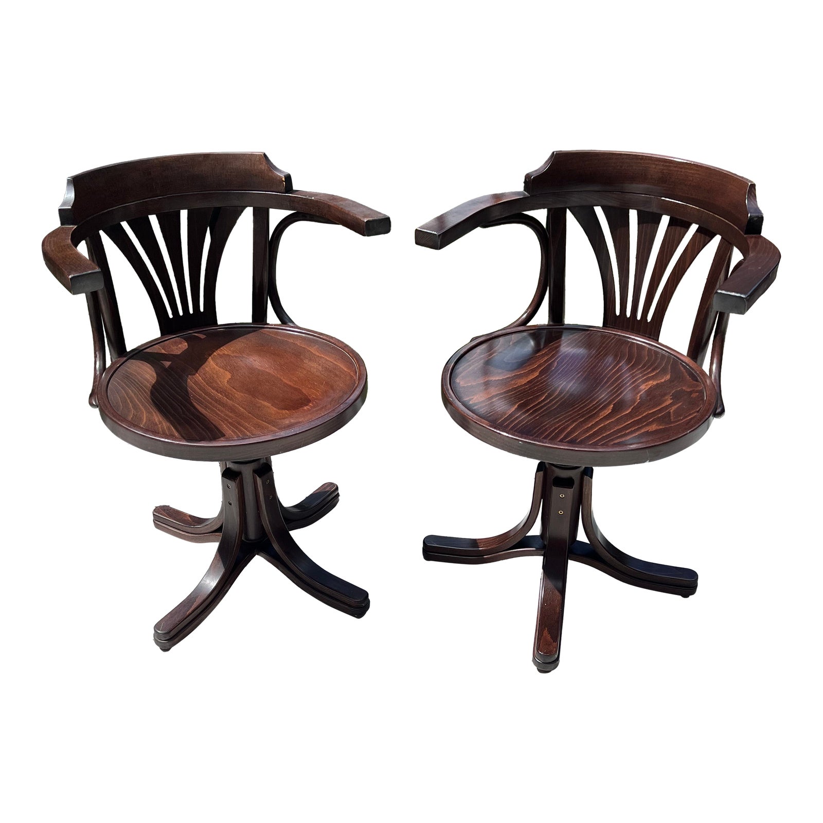 Mid Century Modern Style Wooden Captain's Chair - Set of 2 | Chairish