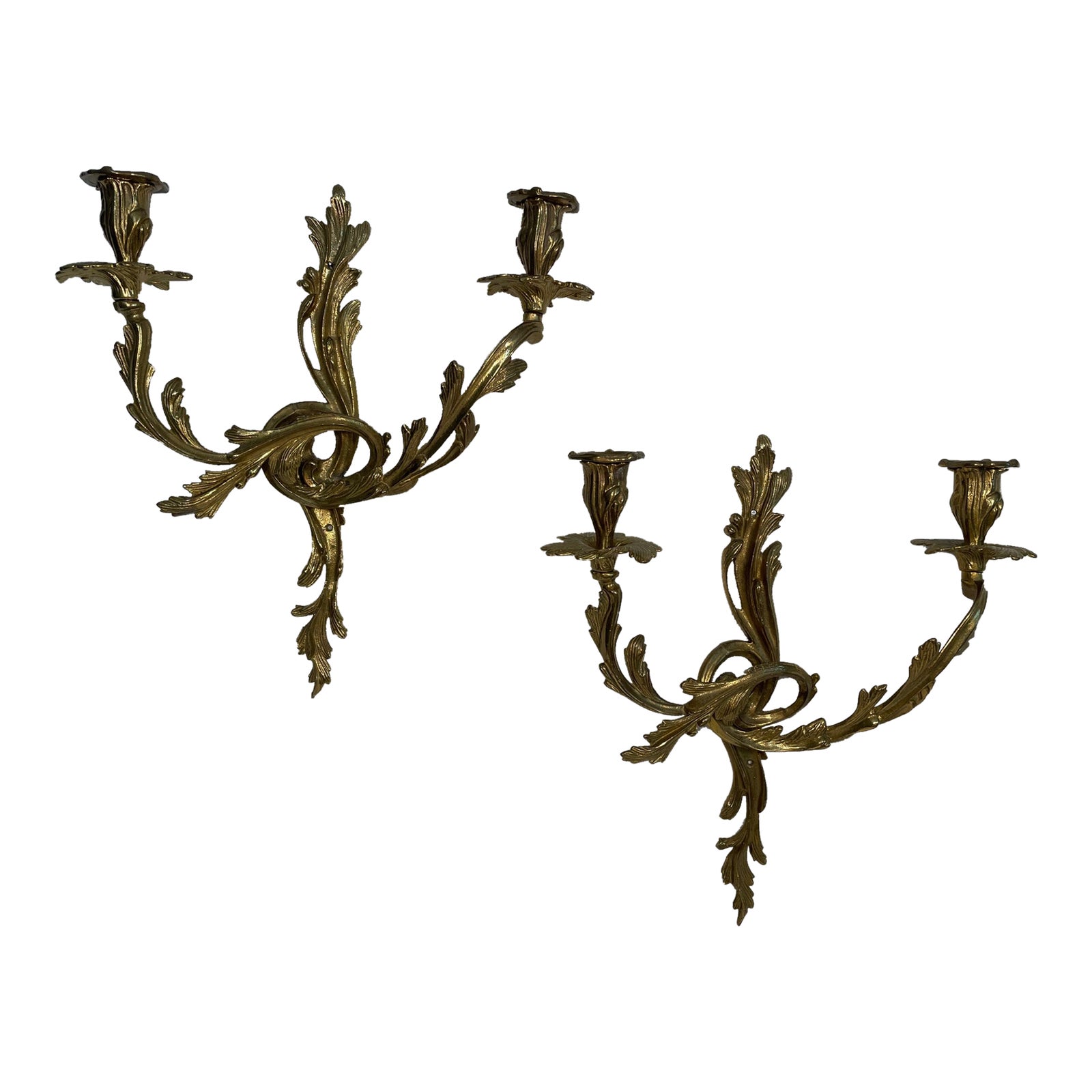 Large Early 20th Century French Rococo Style Brass Wall Candle Sconces ...