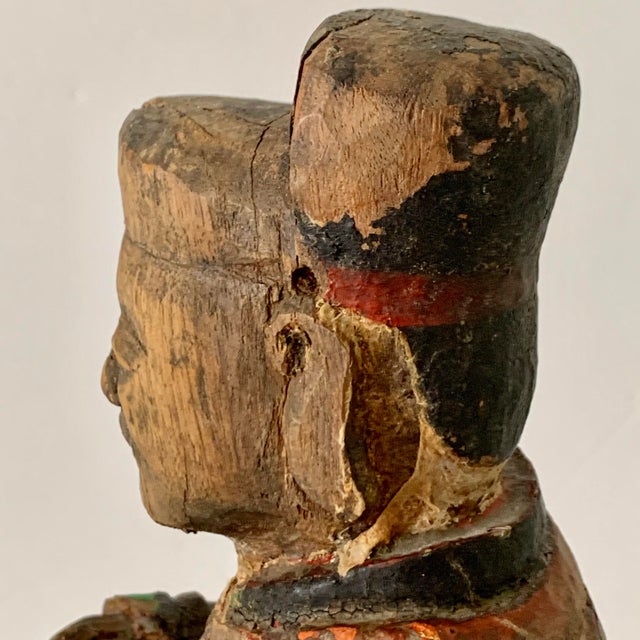 Antique Chinese Temple Figure Carved Wood Polychrome Chinoiserie Temple ...