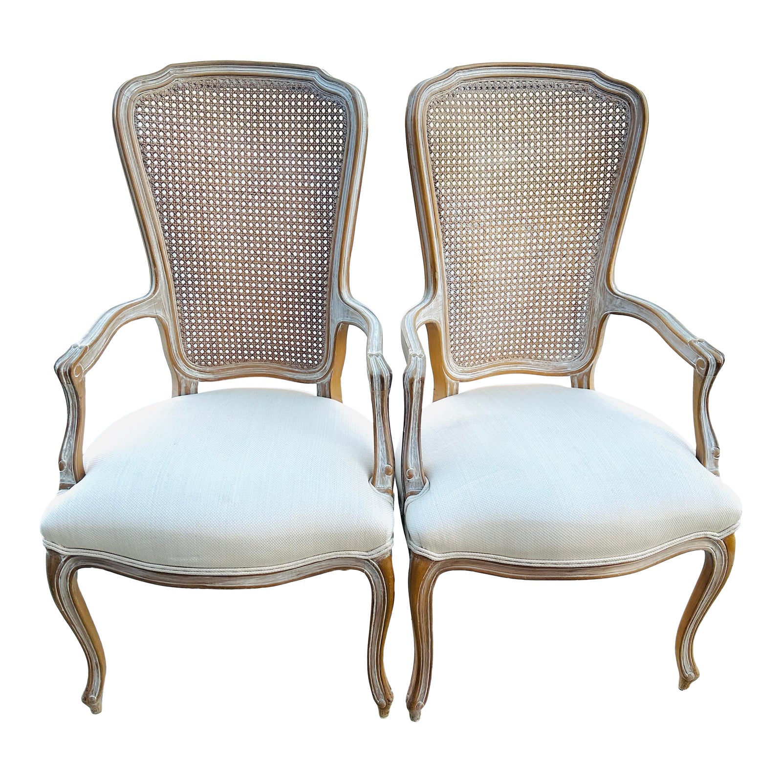 Pair of French Provincial Cane Back Arm Chairs | Chairish