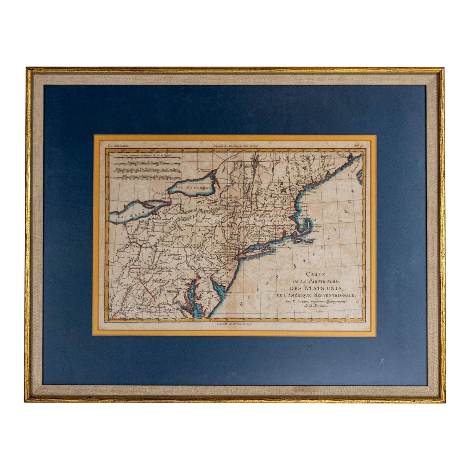 Hand-Colored French Map, Carte Des Etats Unis, Par Bonne, Late 18th ...