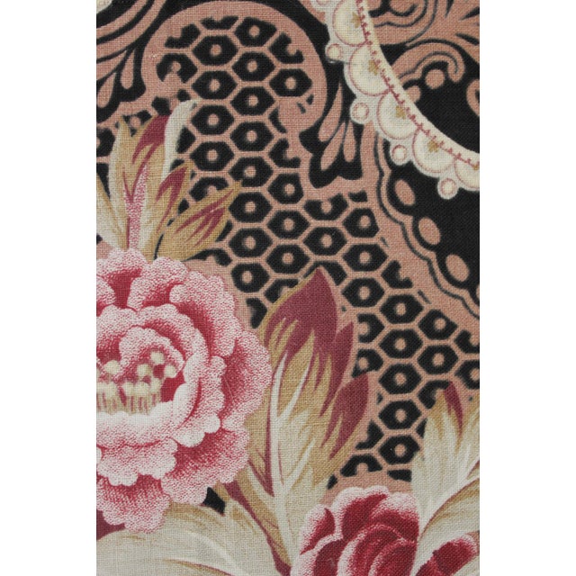 Antique French Fabric Rococo Block & Roller Printed Black Ground Ruffle ...