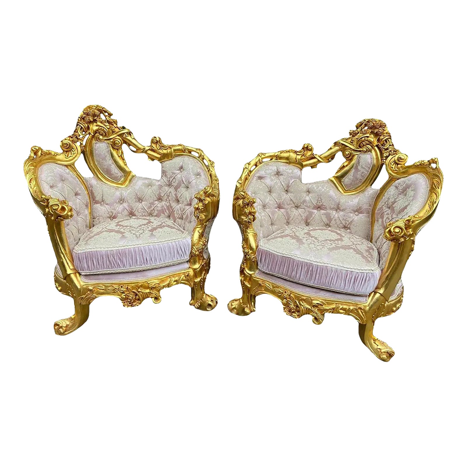 Pair of Late 20th Century Rococo Baroque Bergere Chairs in Gilded Beech ...