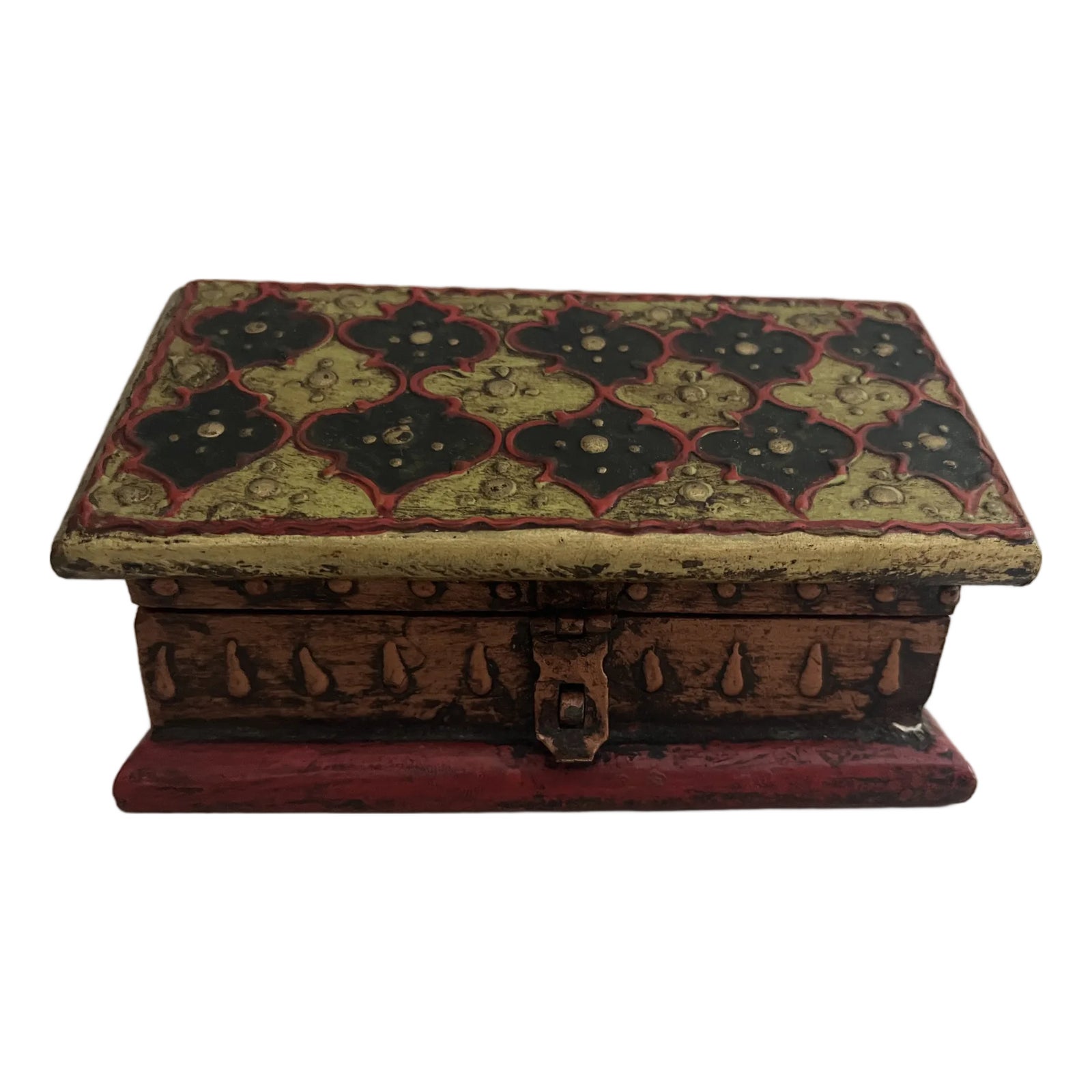 Vintage Distressed Decorative Painted Wooden Flip Top Trinket Storage Box | Chairish