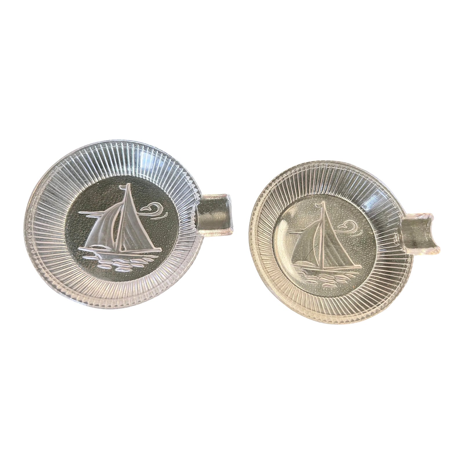 Nautical Sailboat Etched Ashtrays - Set of 2 | Chairish