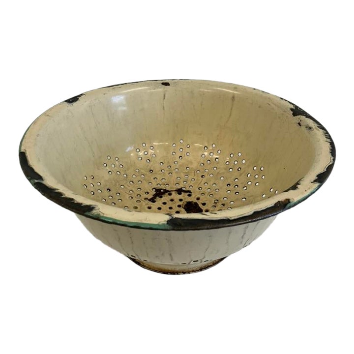 Antique Enamelware Colander – Cream With Black Trim Farmhouse ...