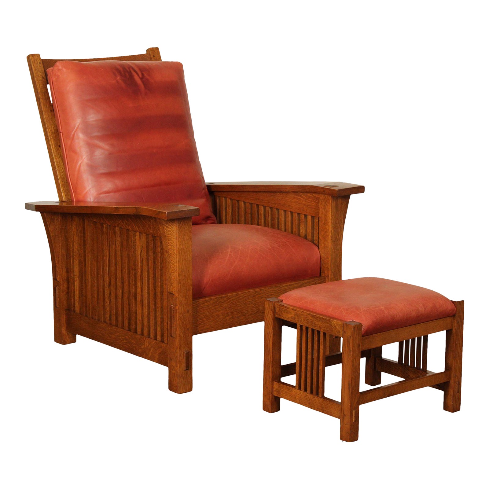 Stickley Mission Collection Oak and Leather Spindle Morris Chair and ...