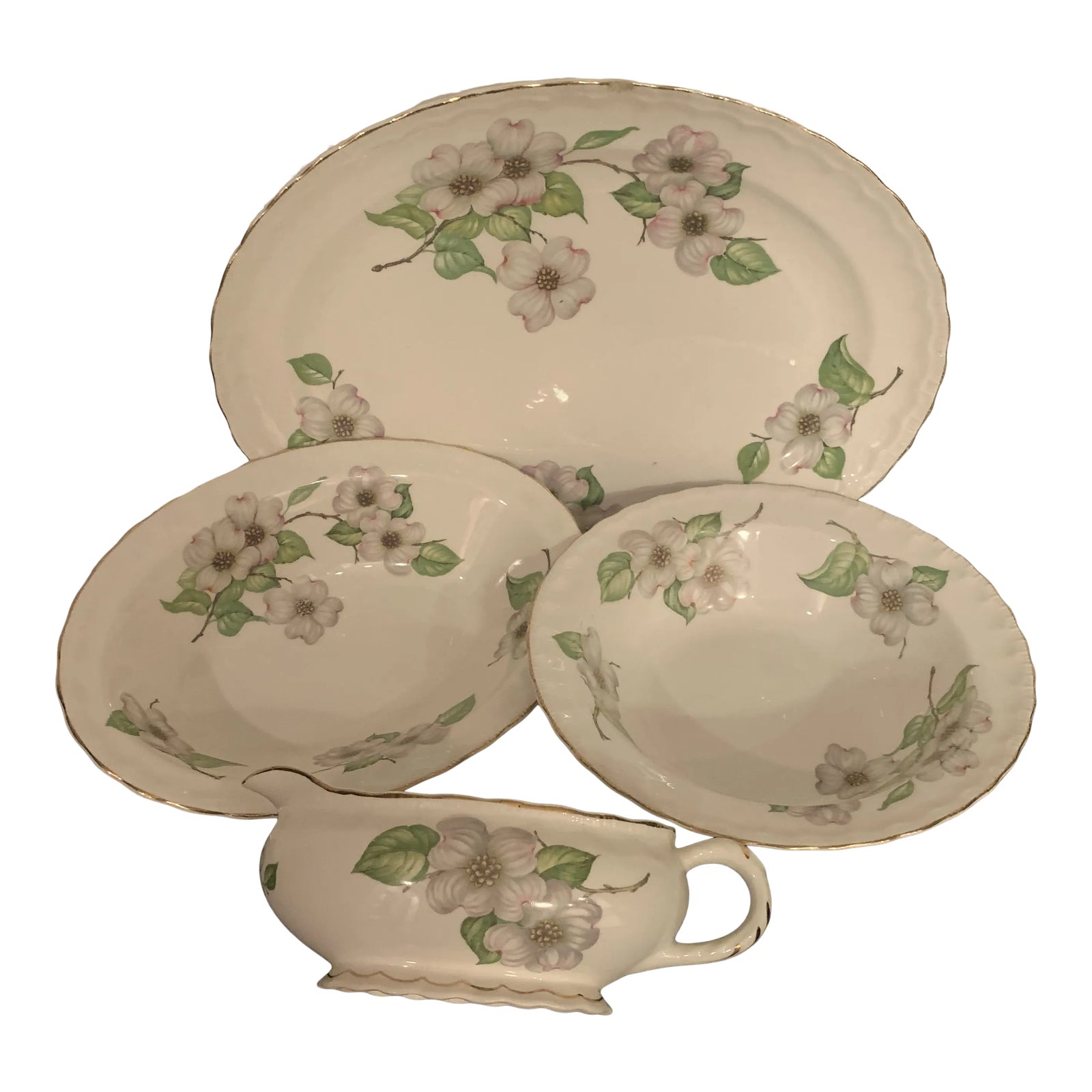 1990s Dogwood China Serving Set - 4 Pieces | Chairish