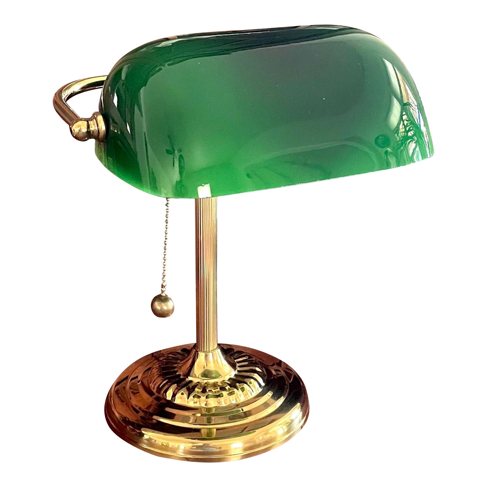 Vintage Brass Emeraldite Shade Bankers Lamp | Chairish