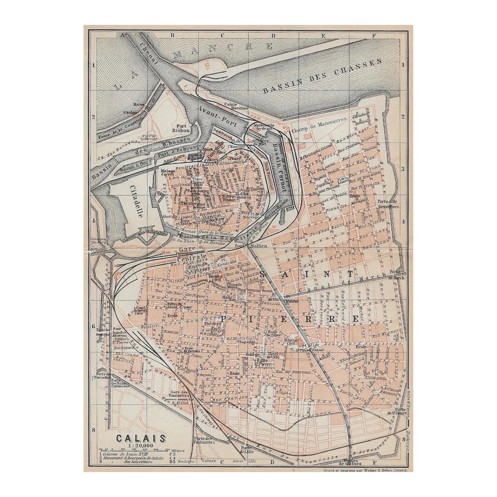 1907 Antique Map Of Calais France Chairish
