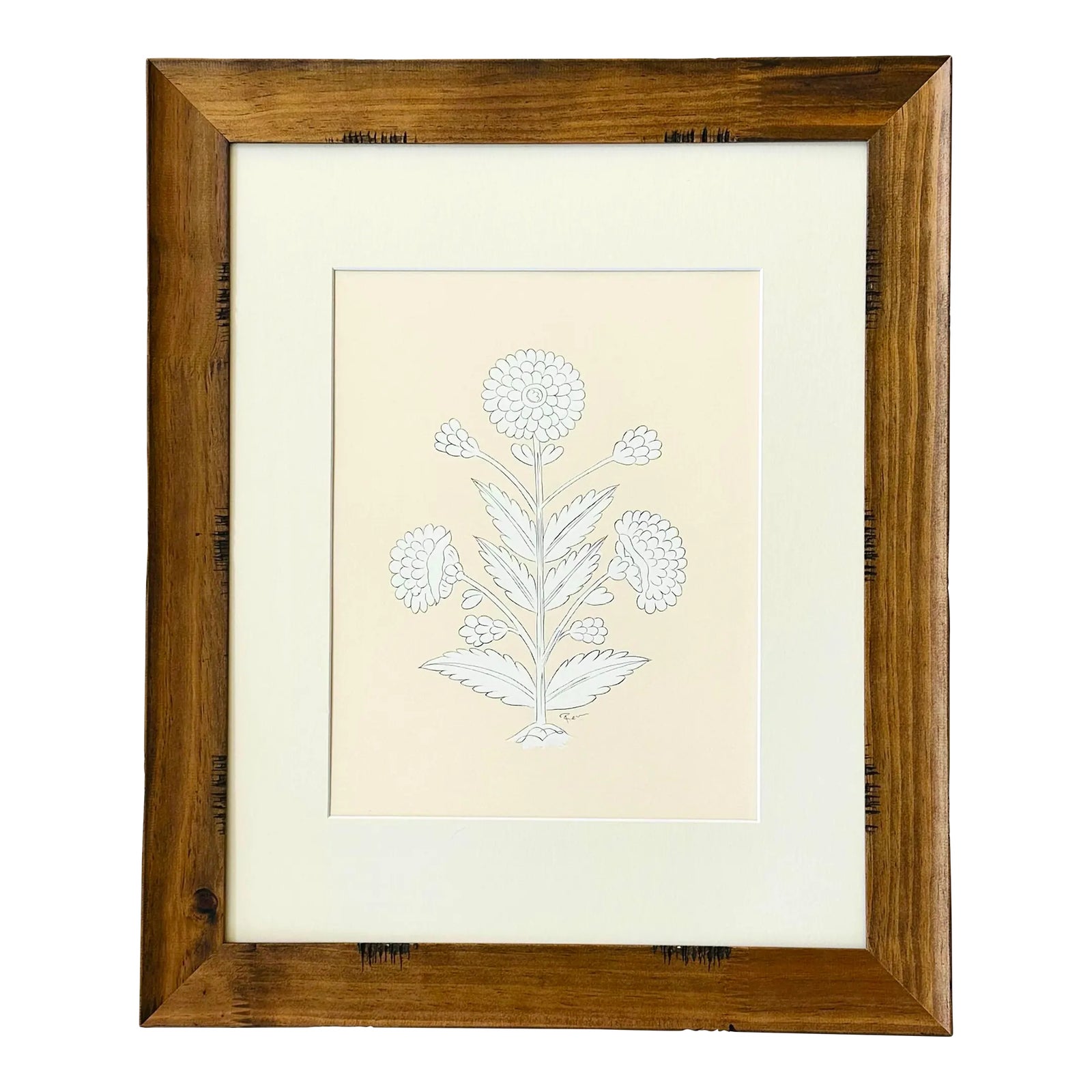 Hand-Painted Jaipuri White Floral Motif Painting in a Pinewood Frame ...
