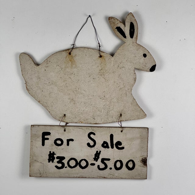 Vintage Folk Art Country Primitive Painted Wood Bunny Rabbit 'For Sale ...