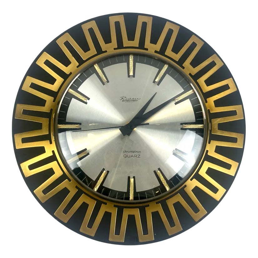 Mid-Century Modern Sunburst Wall Clock in Brass Chrometron from Richter ...