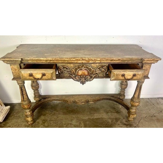 Spanish Style Painted Console W/ Two Drawers-20th Century | Chairish