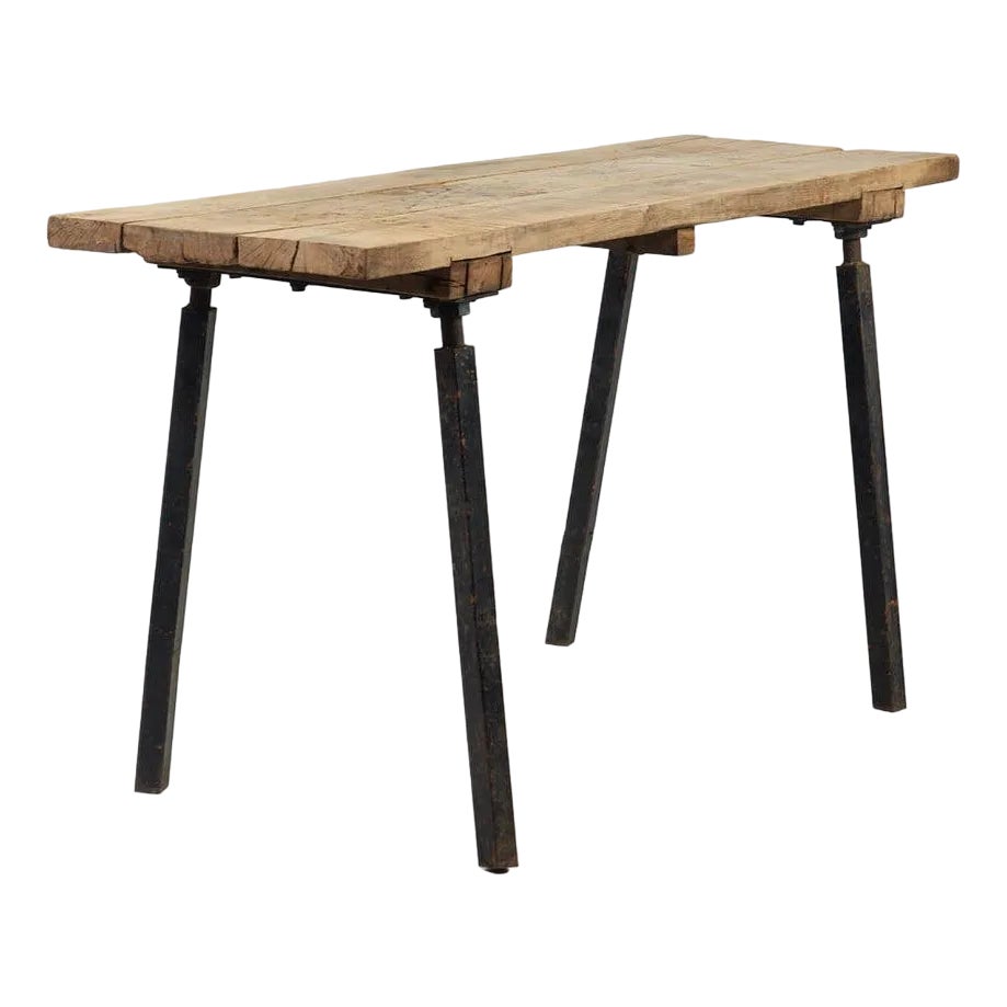 Vintage Wood and Iron Work Table, 1920 | Chairish